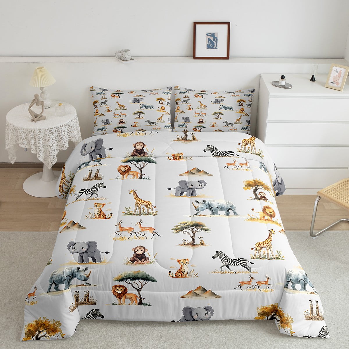 Animals Theme Comforter Set King Size,Elephant Lion Cheetah Giraffe ...