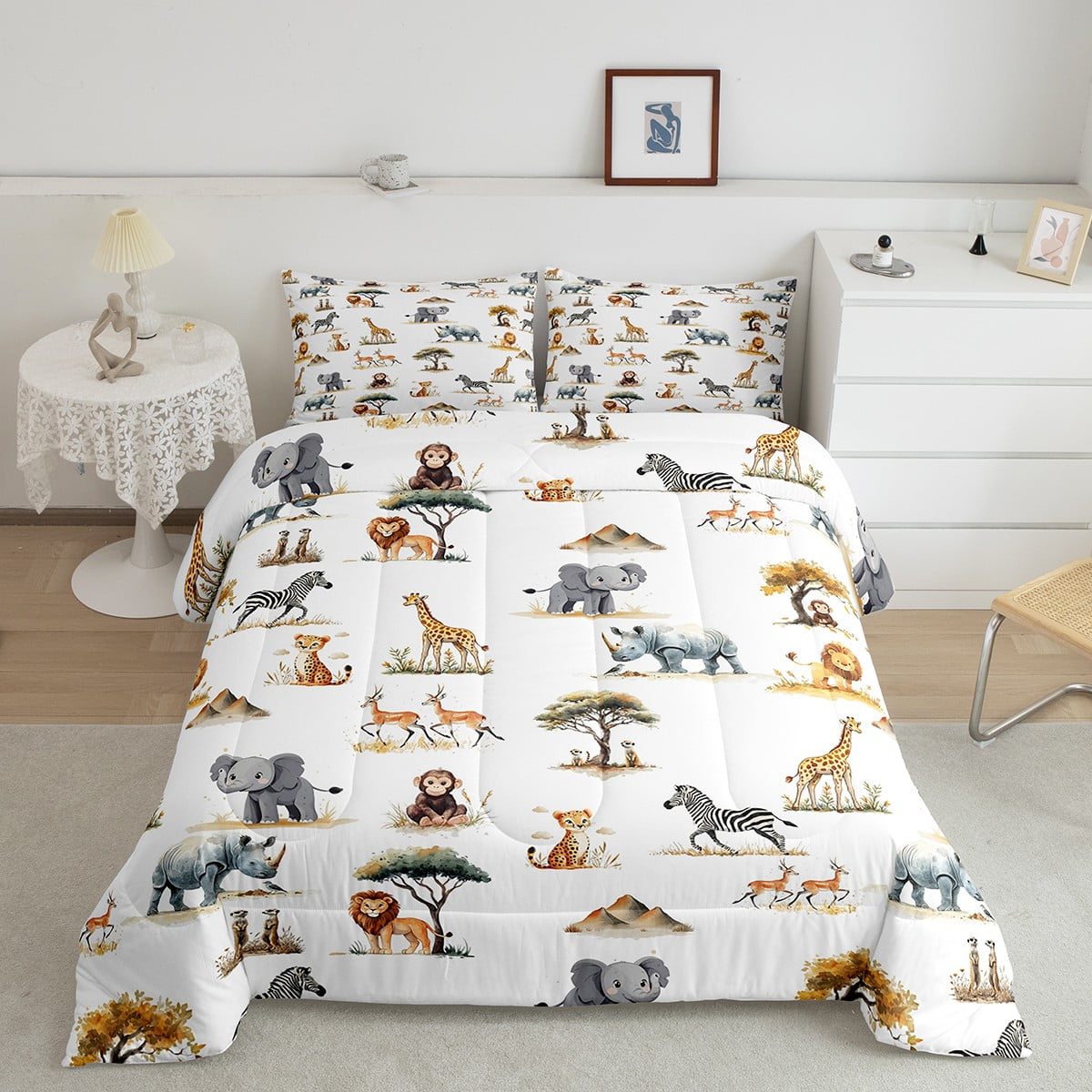 Animals Theme Comforter Set King Size,Elephant Lion Cheetah Zebra ...