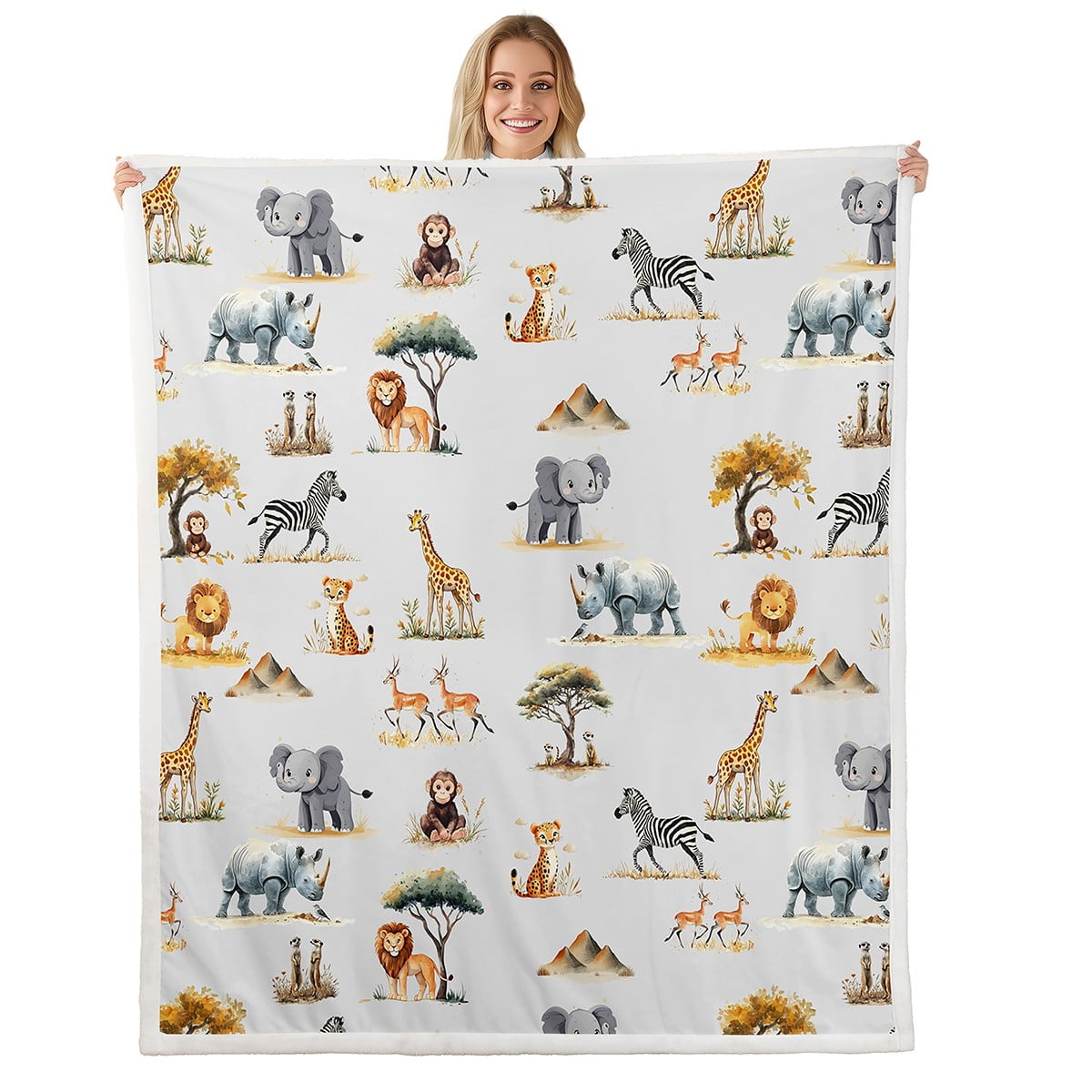 Animals Theme Kids Throw Blanket,Elephant Lion Cheetah Giraffe Zebra ...