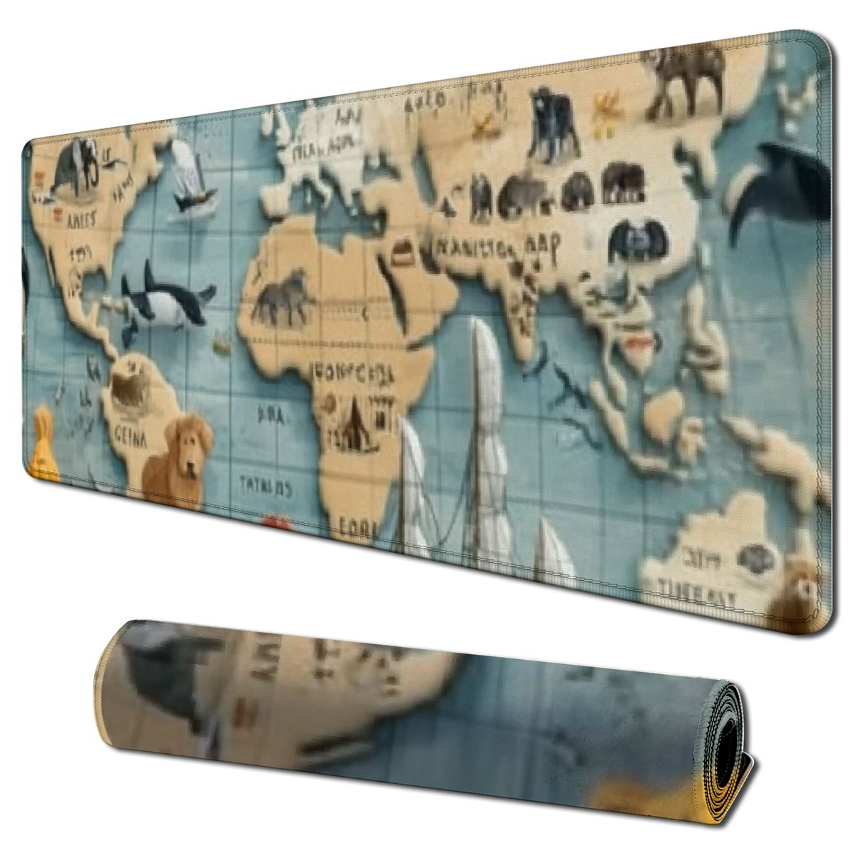 Animals Travel World Map Large Gaming Mouse Pad Desk Keyboard Pad ...