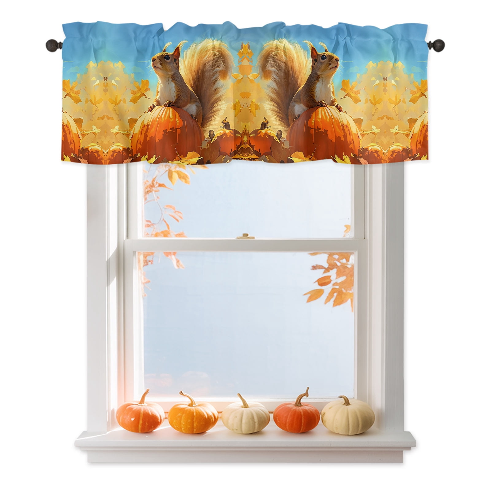 Animals Valances for Windows, Fall Cute Squirrel Pumpkin Maple Leaves ...
