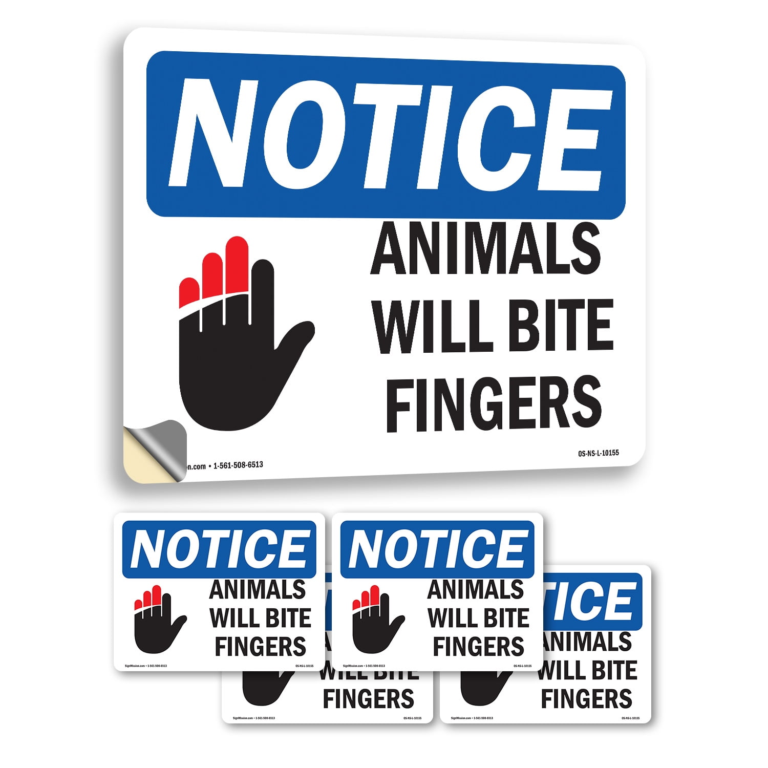 Animals Will Bite Fingers With Symbol OSHA Notice Vinyl Decal Label 18 ...