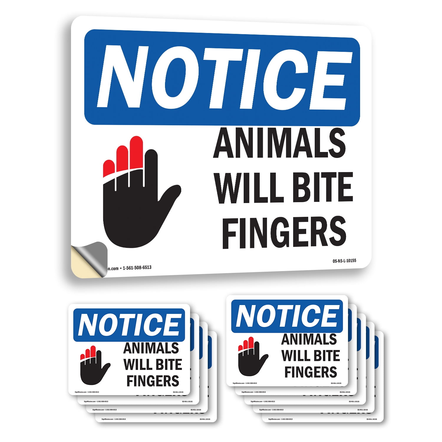 Animals Will Bite Fingers With Symbol OSHA Notice Vinyl Decal Label 5 ...
