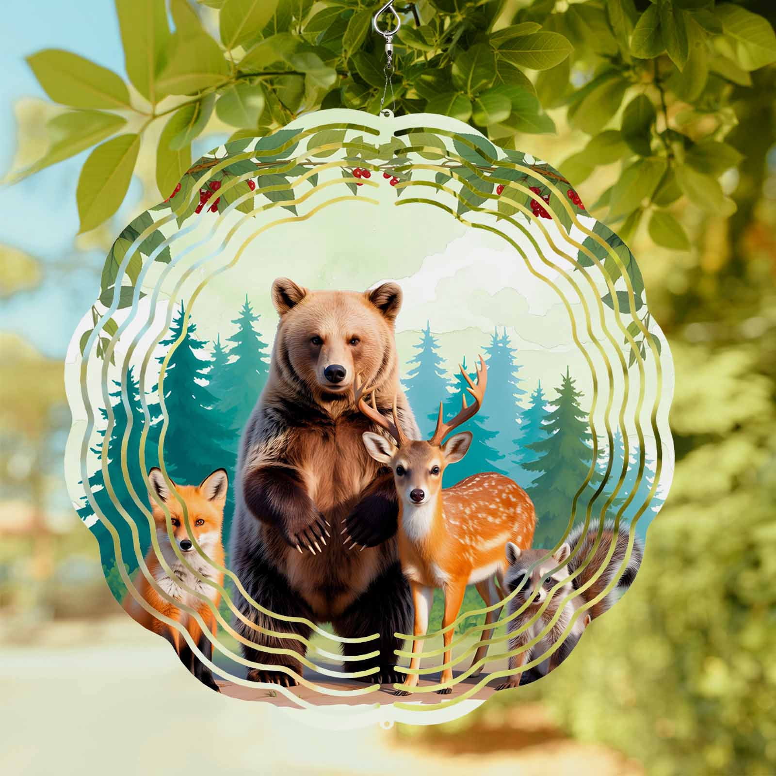 Animals Wind Spinner for Garden Yard 8In, Forest Bear Fox Deer Raccoon ...