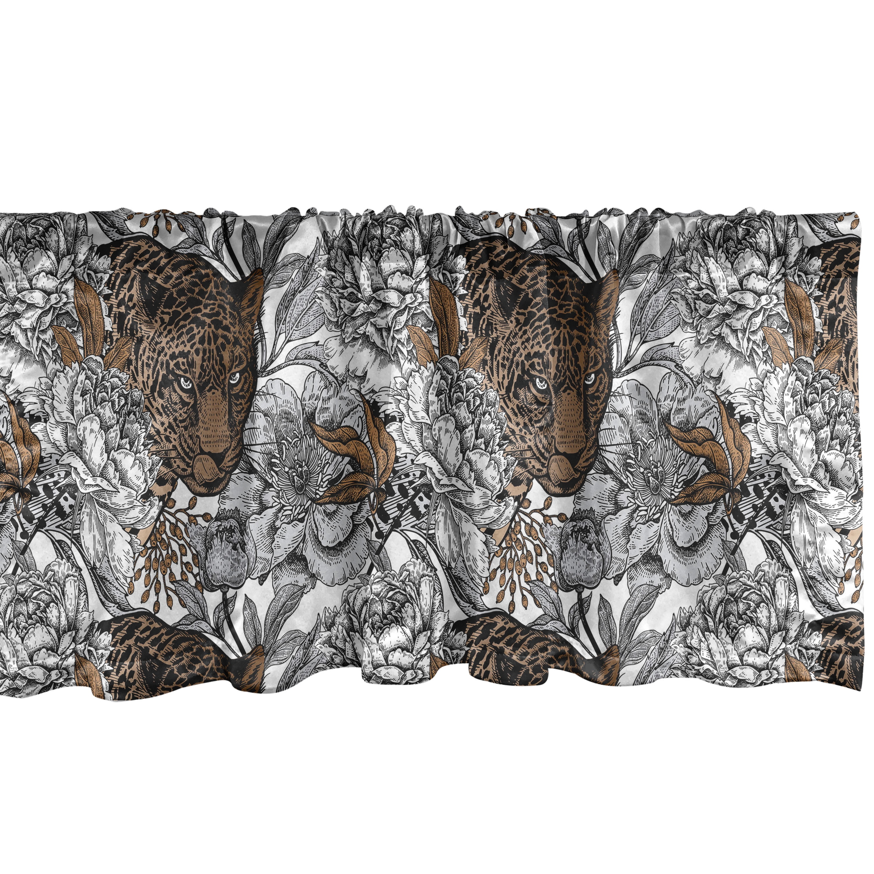 Animals Window Valance, Wild Nature Vibe Leopard Drawing With ...