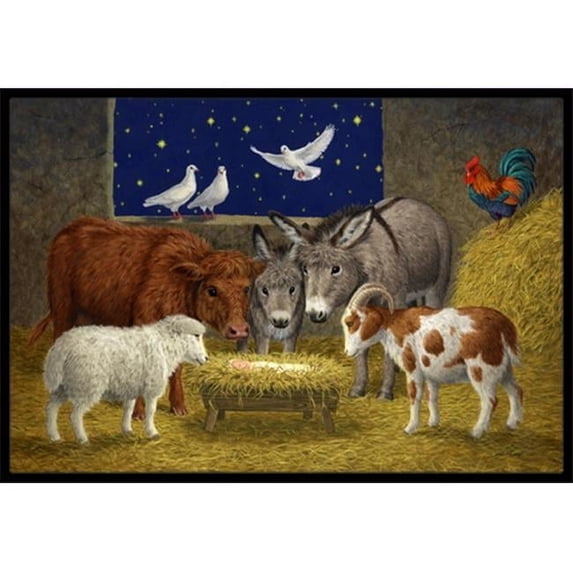 Animals at Crib Nativity Christmas Scene Indoor or Outdoor Mat, 24 x 36 ...