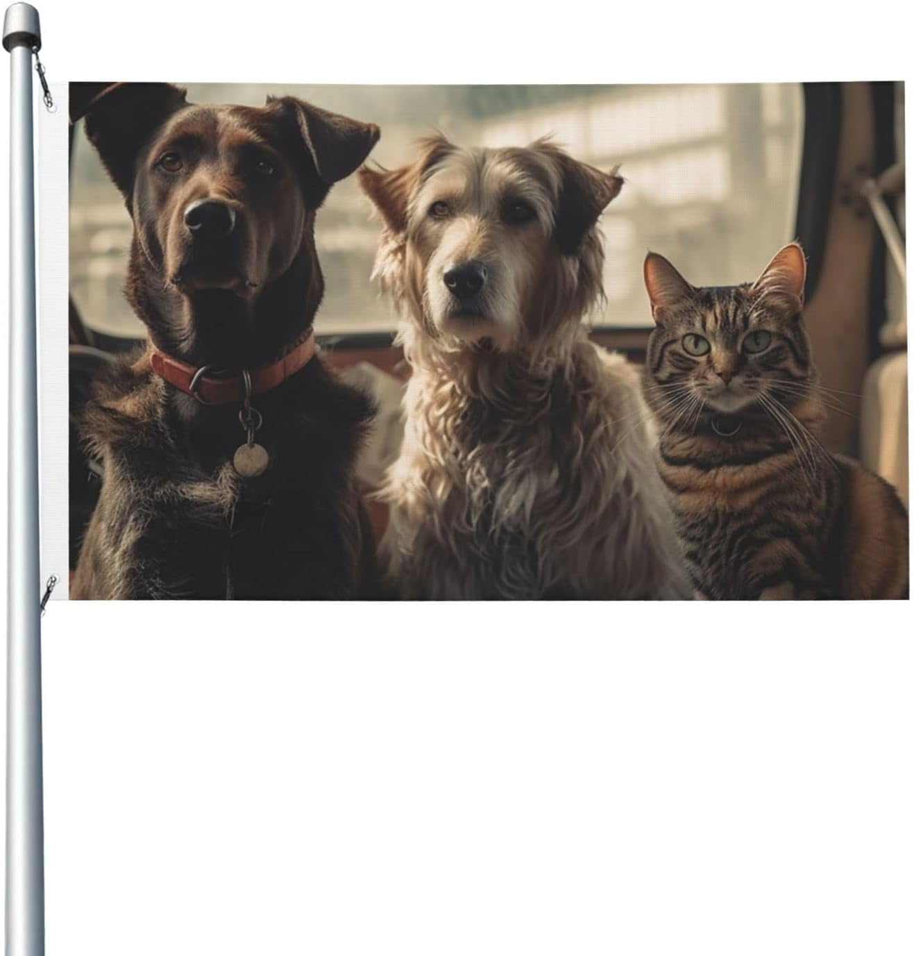 Animals in car Garden Flag Welcome Flags for Outside Holiday Banner ...