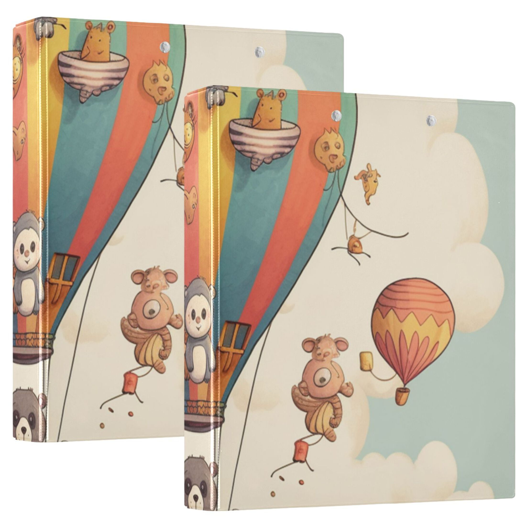 Animals in Hot Air Balloon Round Ring Binder 3 Rings 1.5" Capacity File ...