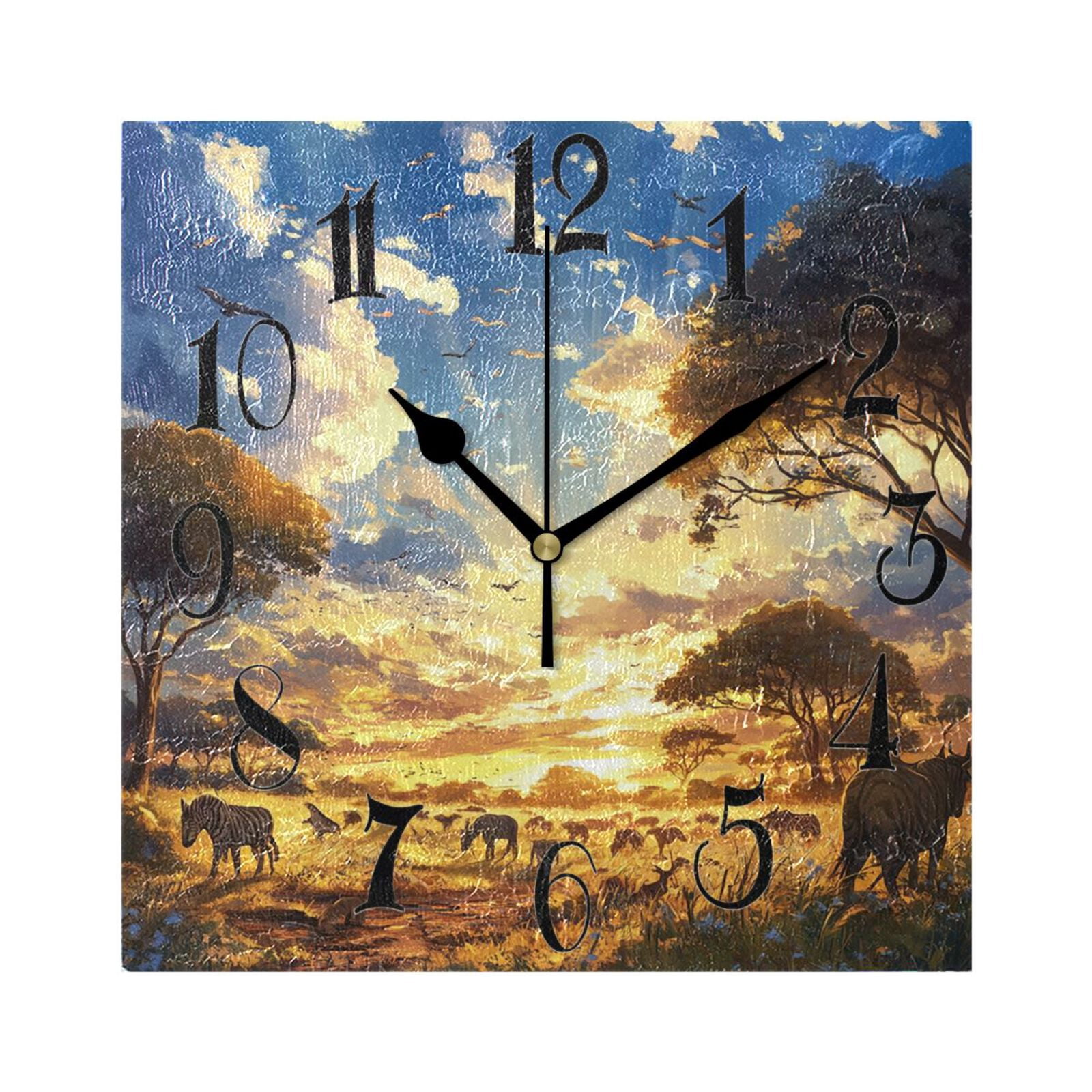 Animals in Jungle Wall Clock Decorative Square Silent Non-Ticking ...