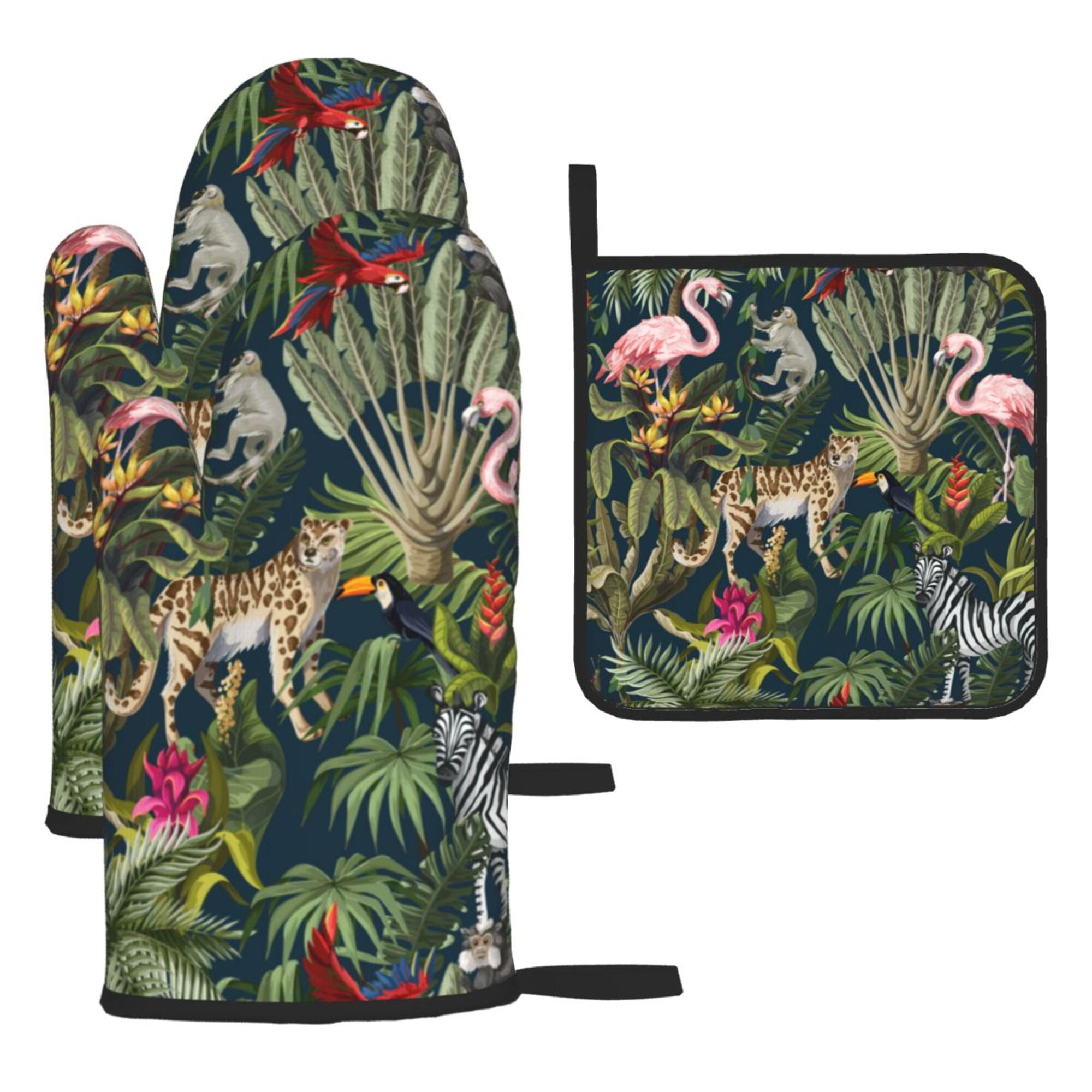 Animals in The Jungle Oven Gloves, Pot Clamp Set, Non slip and Heat ...