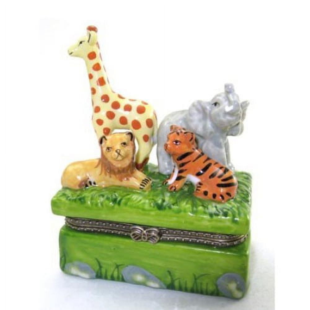 Animals in the Jungle Lion Tiger Elephant Giraffe Hinged Trinket Box ...