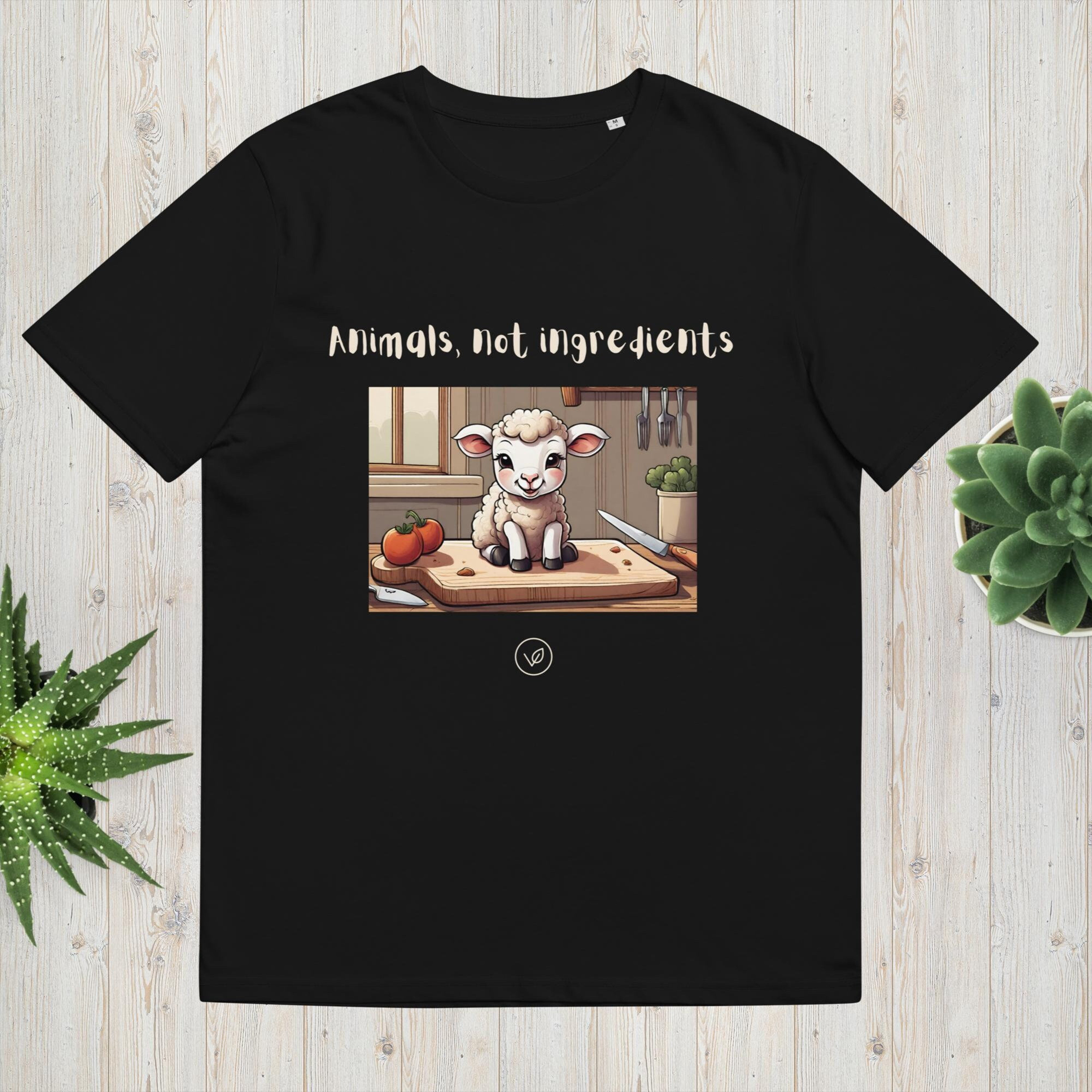 Animals, not ingredients vegan t-shirt with little lamb. Unisex vegan t ...