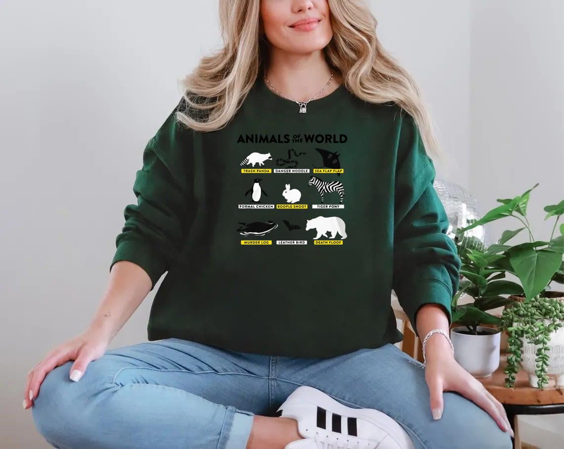 Animals of the World Sweatshirt with Meme Nickname Funny Graphic, for ...