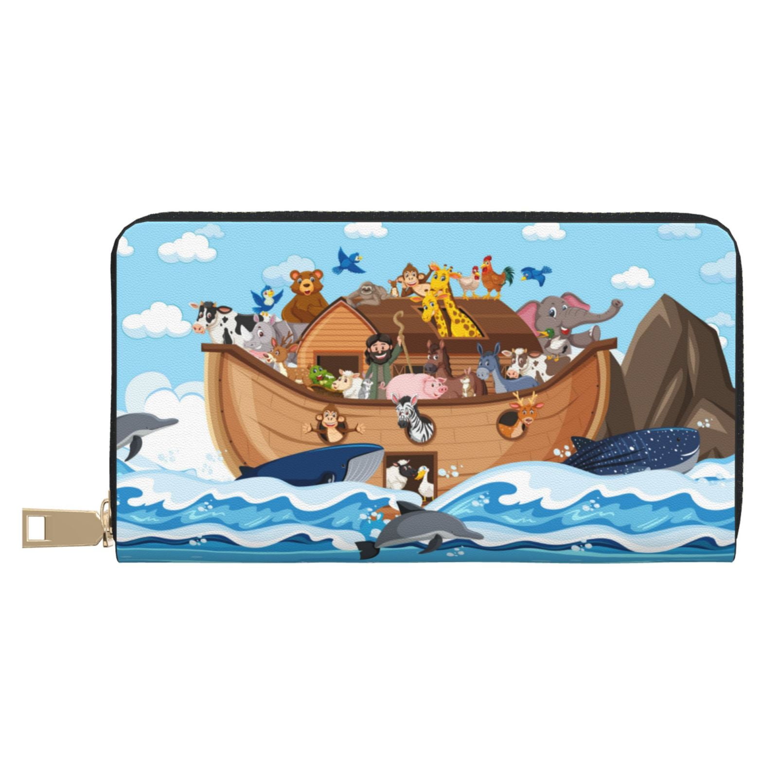 Animals on Noah's Ark Floating Wallet Women, Leather Bifold Multi Card ...