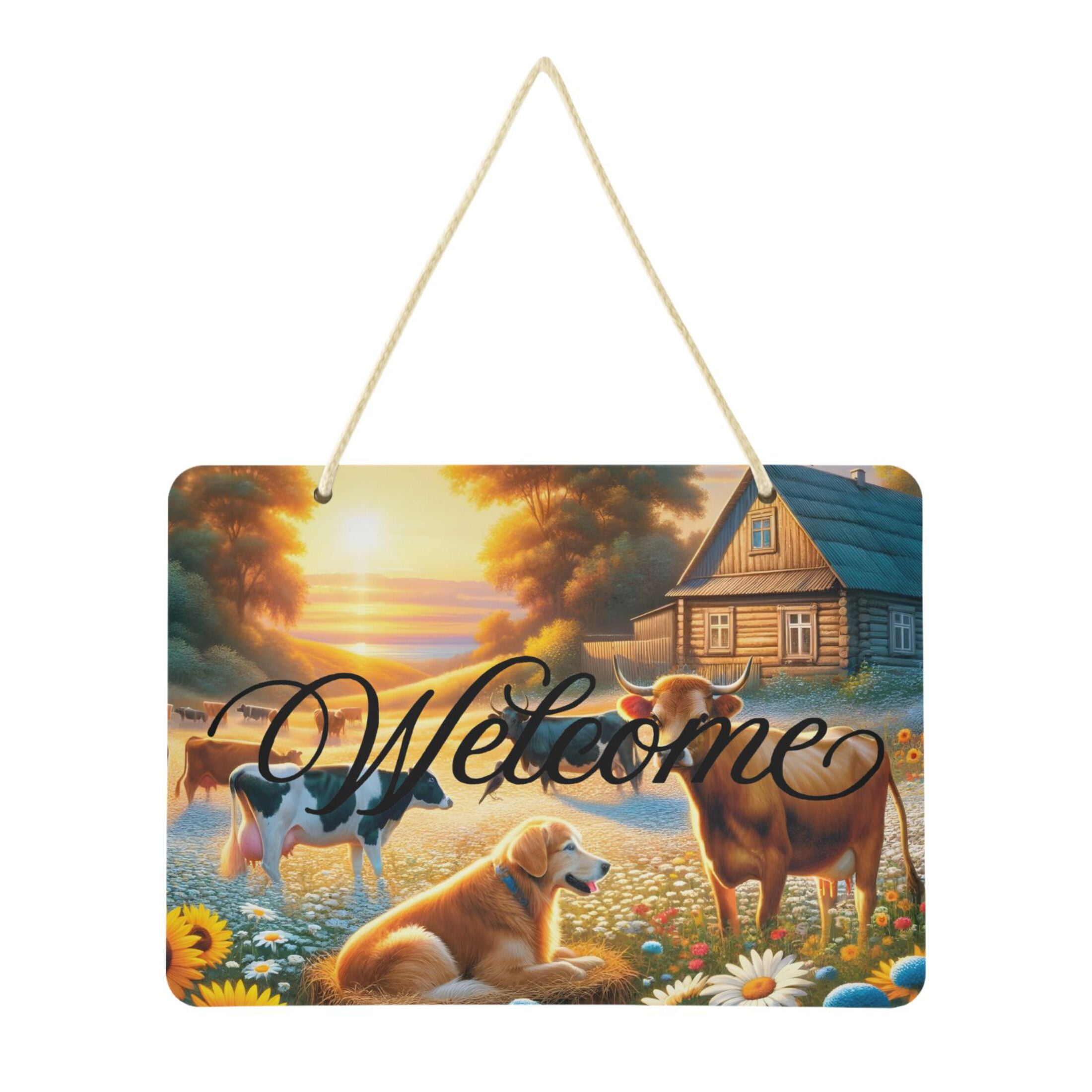 Animals on Wild Field at Sunset Welcome Sign Front Door PVC 14x10 inch ...