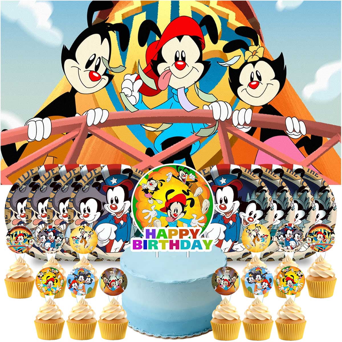 Animaniacs Birthday Party Decor Set - 5x2.3ft Backdrop Banner, Paper ...