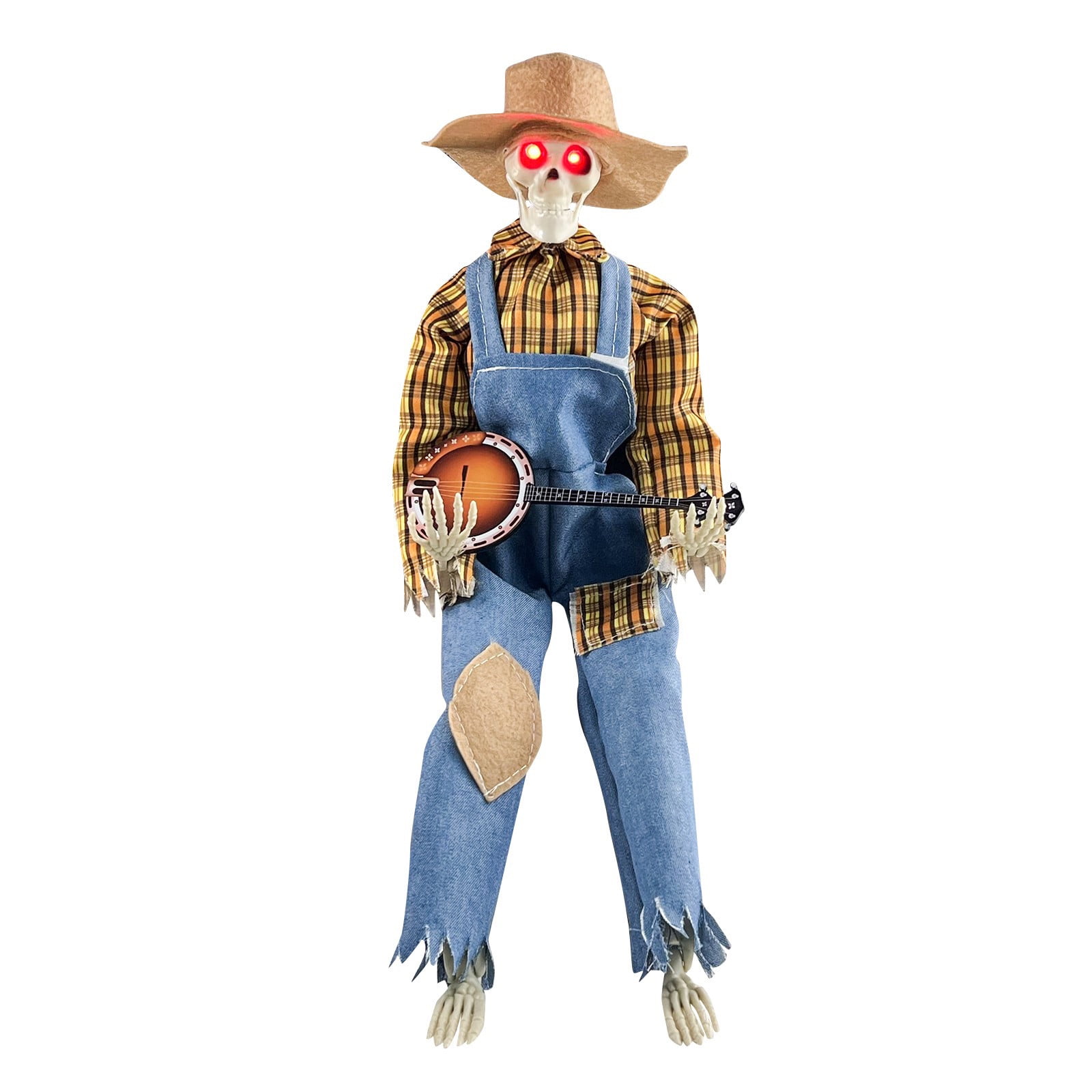 Animated Banjo Skeleton Halloween Decoration - 60CM Spooky LED Skeleton ...
