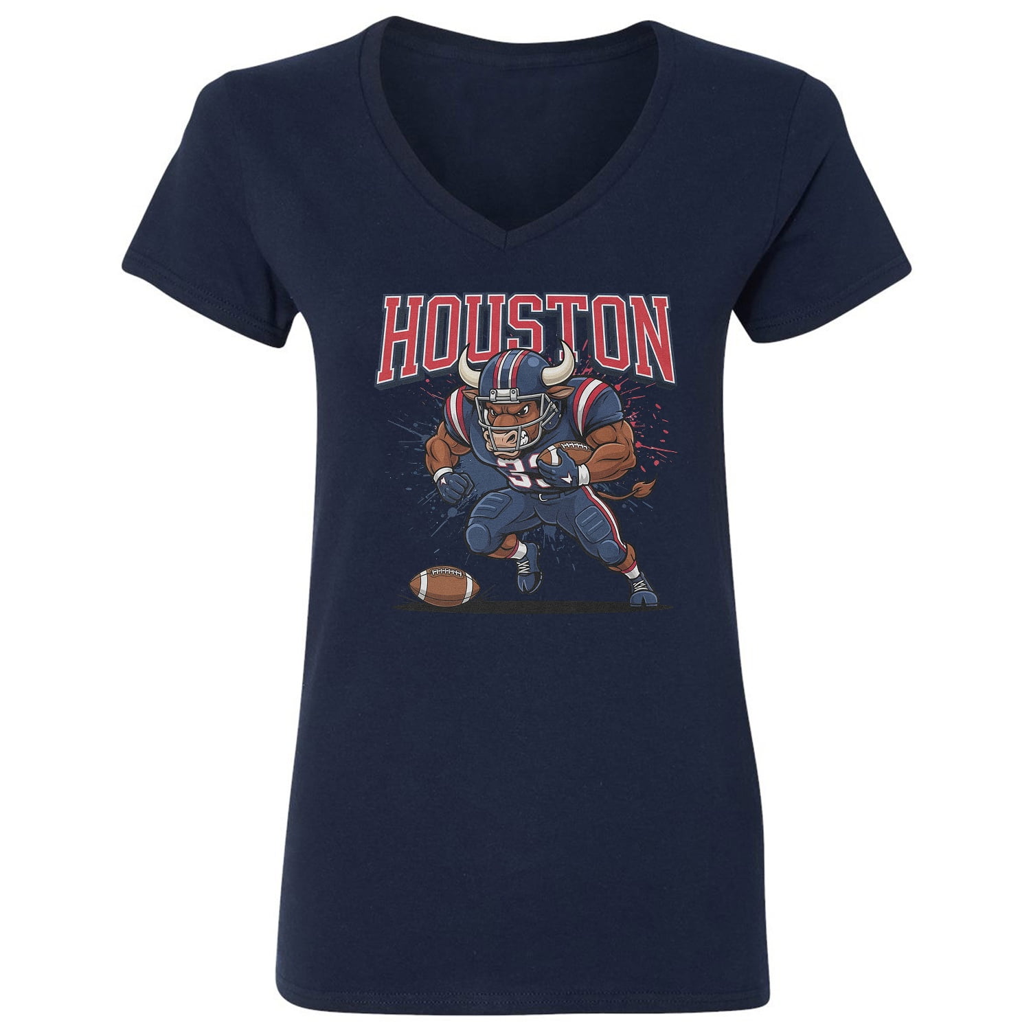 Animated Bull Inspired Houston - Sports Fans Gift Ladies' V-Neck Tshirt ...
