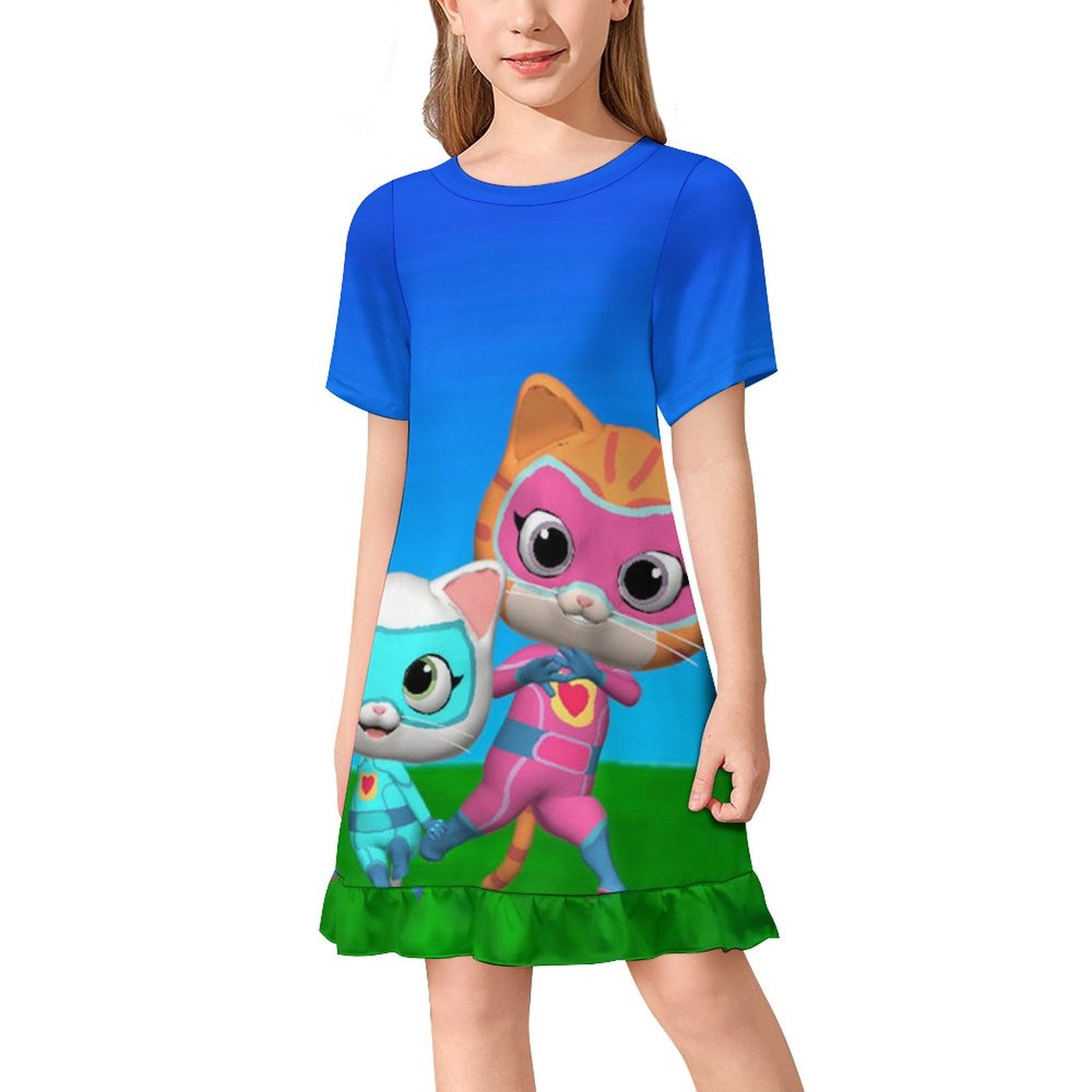 Animated Cat Superkitties Children's Short Sleeved Dress 3D Printed ...