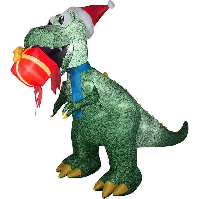 Animated Christmas Airblown Inflatable T Rex W/Present, 7.5 Ft Tall ...