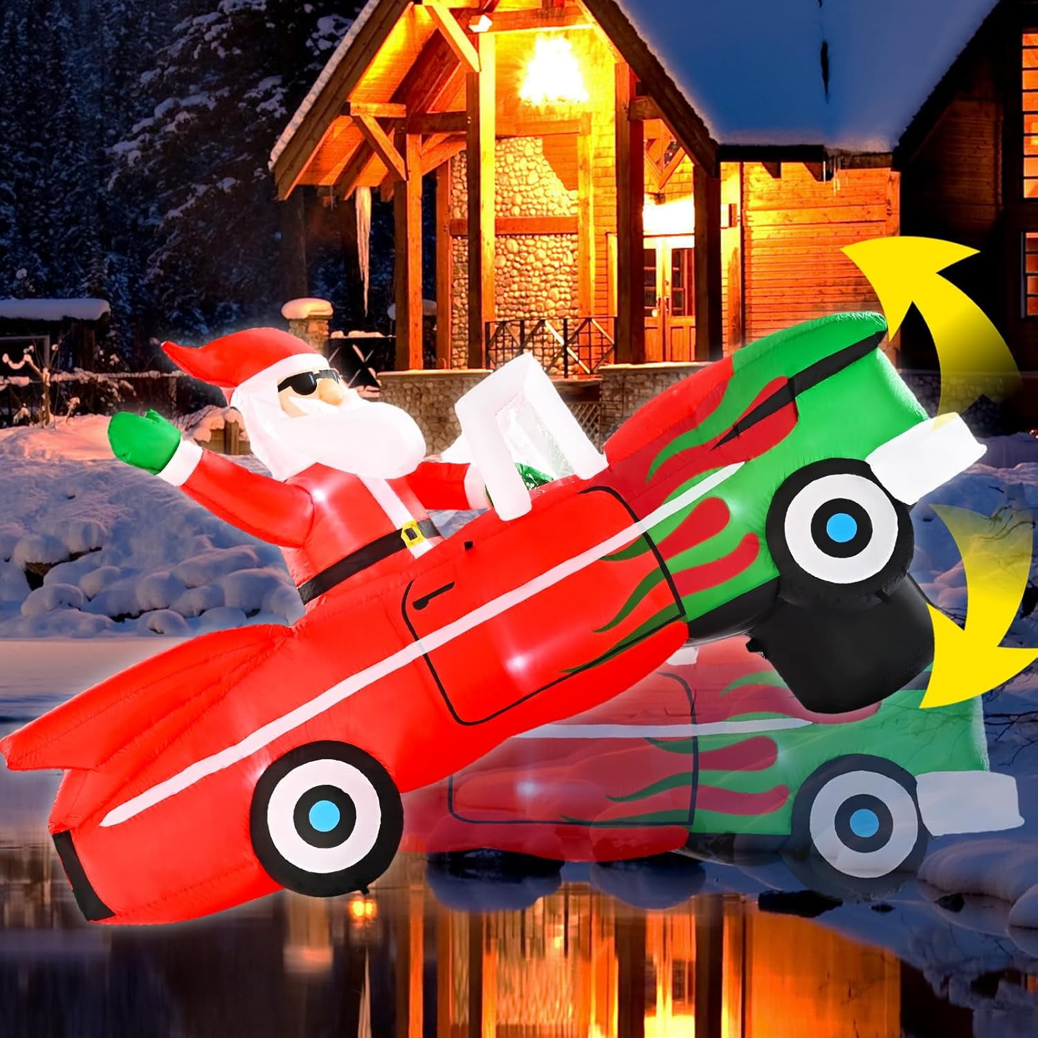 Animated Christmas Inflatables Outdoor Decorations 8FT Long Santa on a Car Christmas Inflatables Build in LEDs Blow up Christmas Decoration Outdoor for Holiday Party Indoor Lawn Christmas Eve Walmart....
