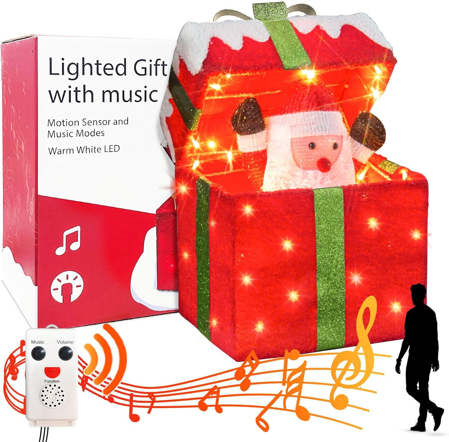 Animated Christmas Santa in Lighted Gift Box, Motion Sensor Christmas ...