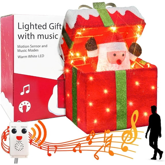Animated Christmas Santa in Lighted Gift Box, Motion Sensor Christmas ...