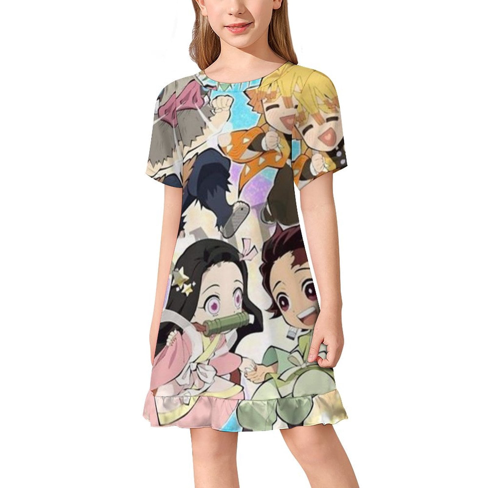 Animated Demon Slayer Kid's Short Sleeved Dress Fashion 3D Printed ...
