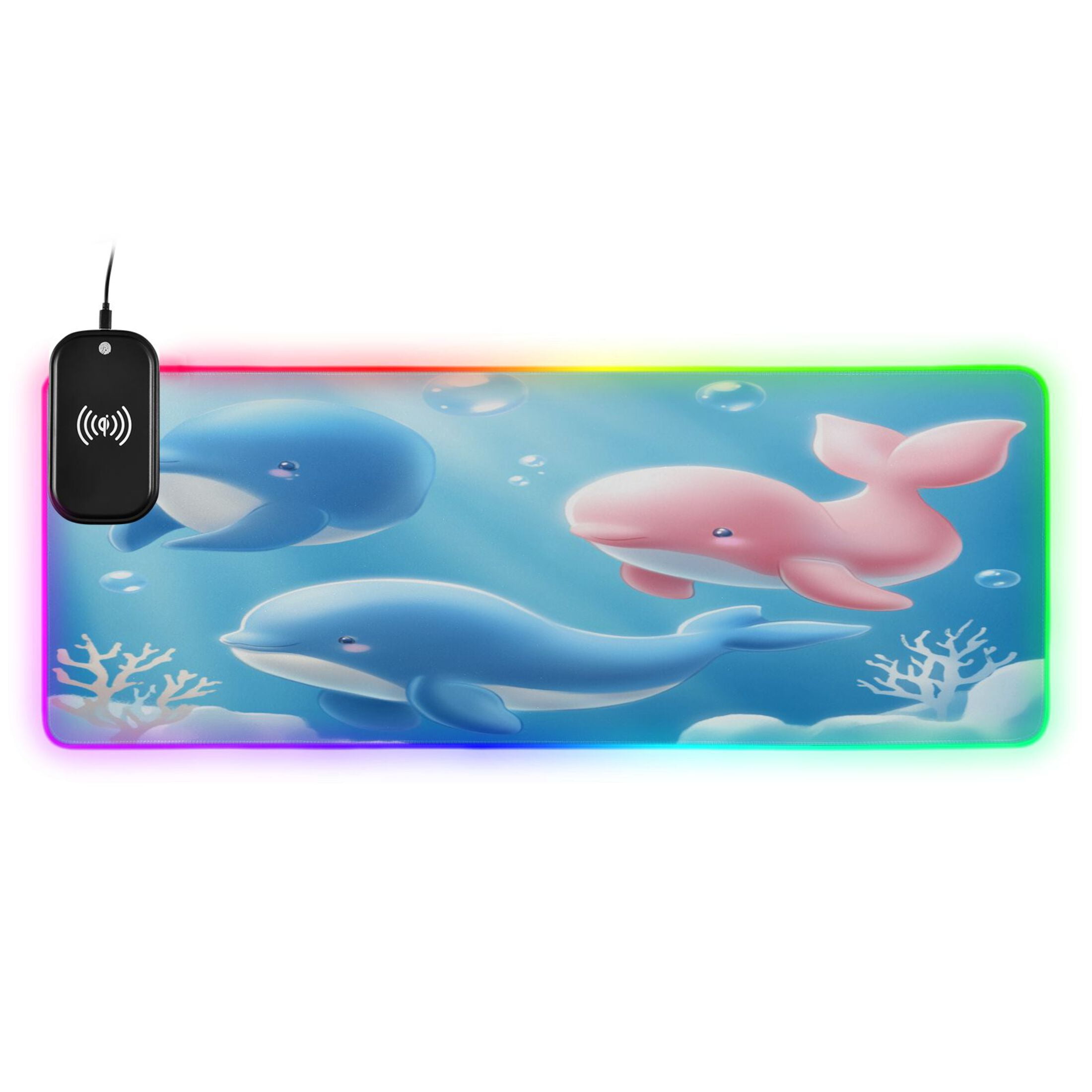 Animated Dolphin Large RGB Gaming Mouse Pad with Fast Wireless Charging ...