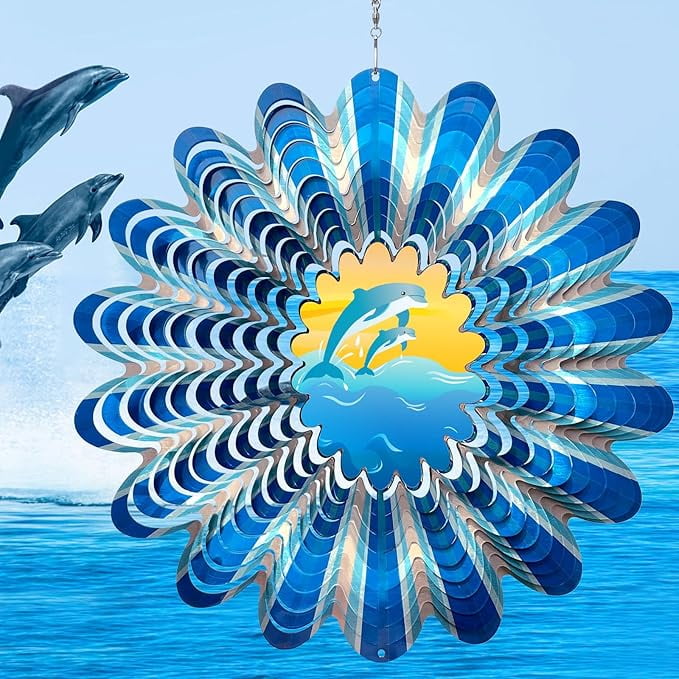 Animated Dolphin Wind Spinner, 12 Inch 3D Kinetic Stainless Steel ...
