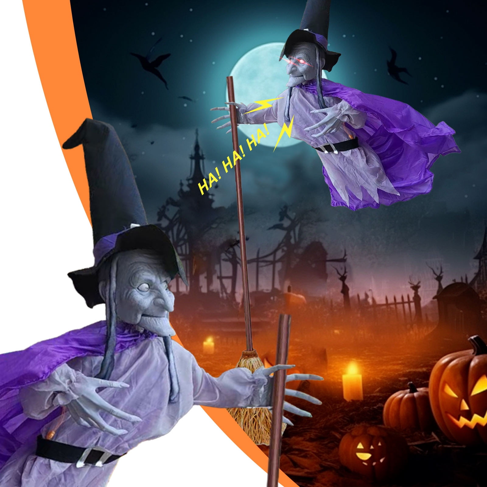 Animated Flying Witch Decoration for Halloween, 6FT Hovering Witch ...