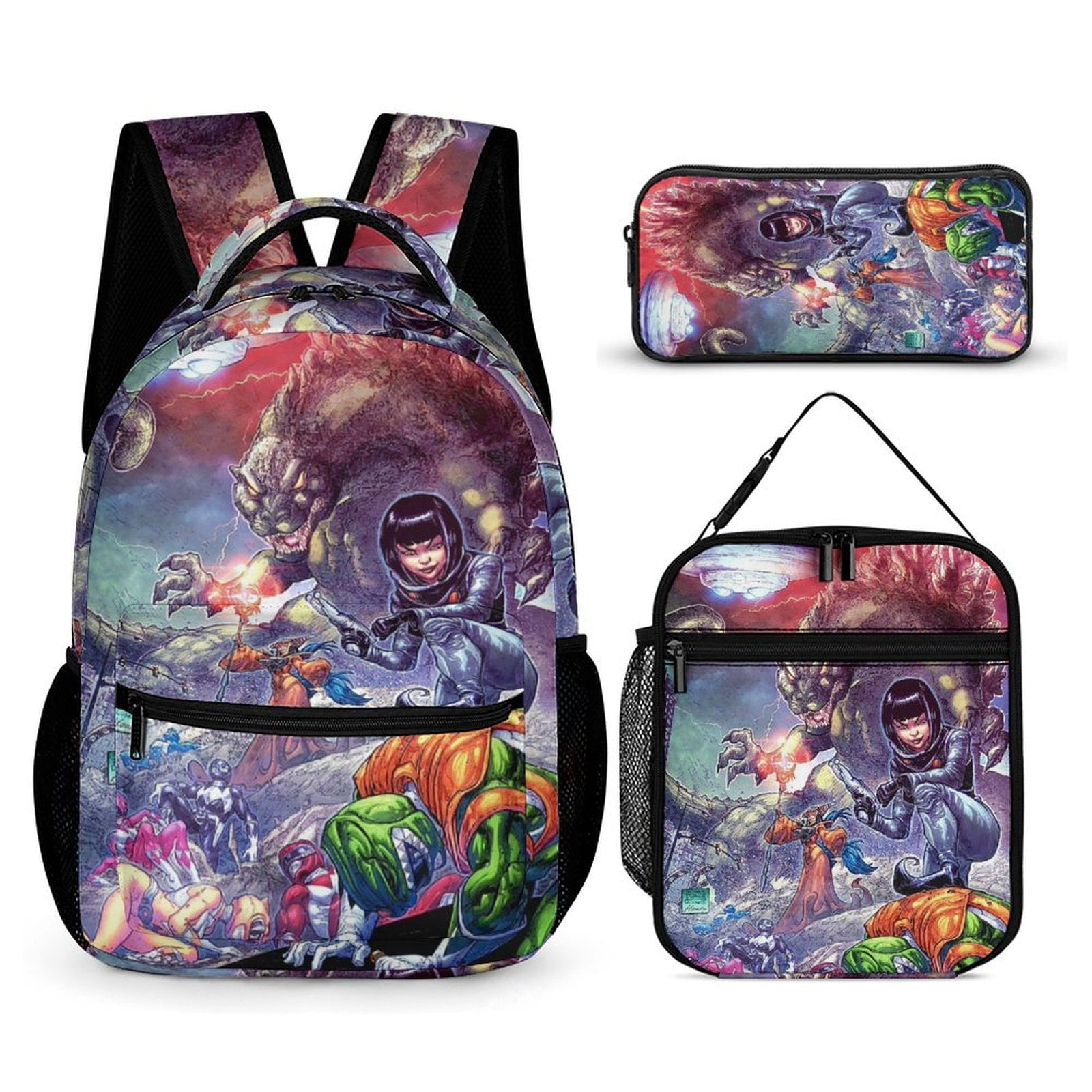 Animated Godzilla (14) 3 Piece Backpack Set Anime Casual Daypack with ...