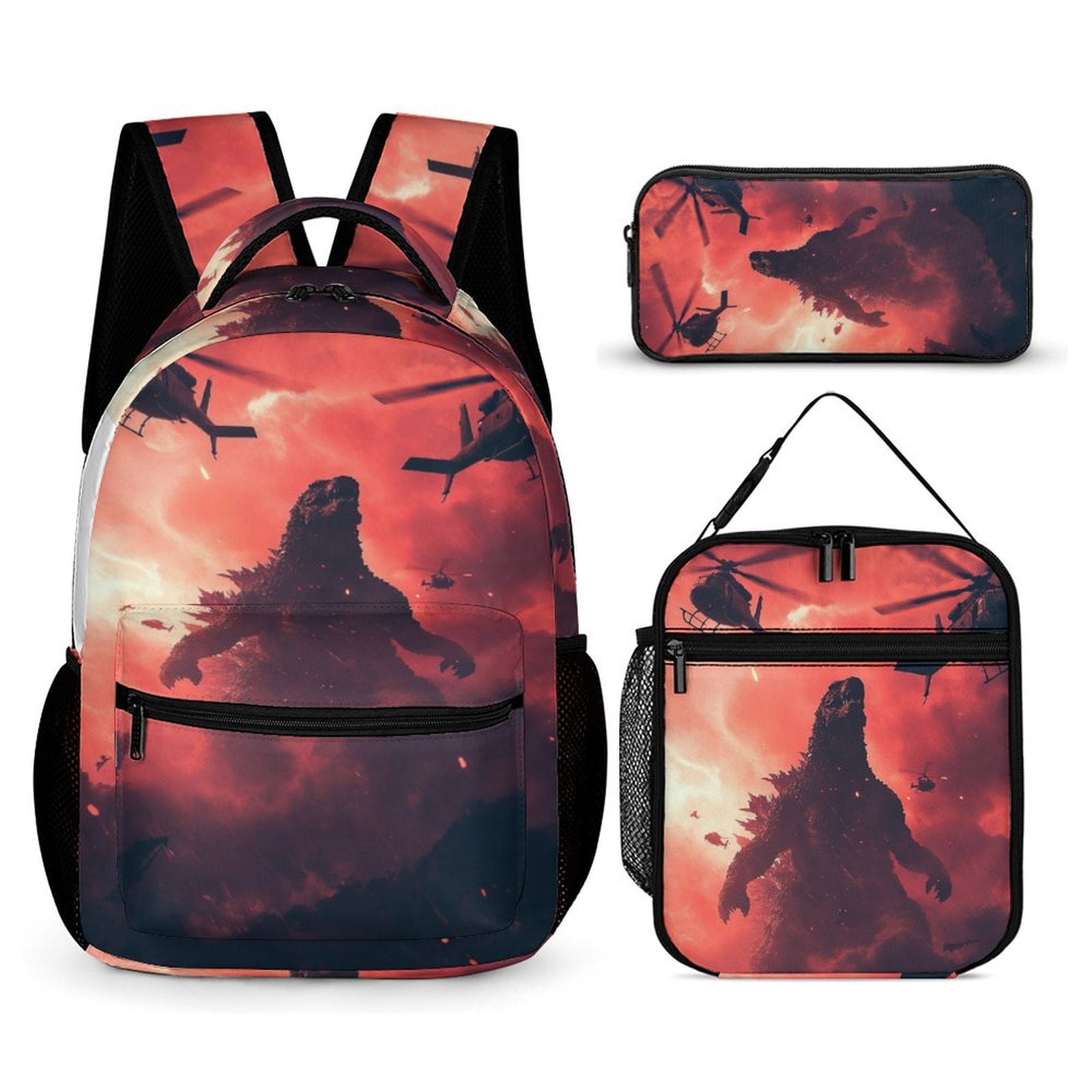 Animated Godzilla (6) 3 Piece Backpack Set Anime Casual Daypack with ...