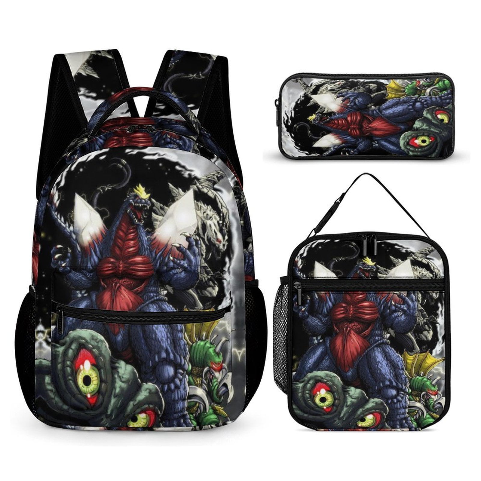 Animated Godzilla (7) 3 Piece Backpack Set Anime Casual Daypack with ...