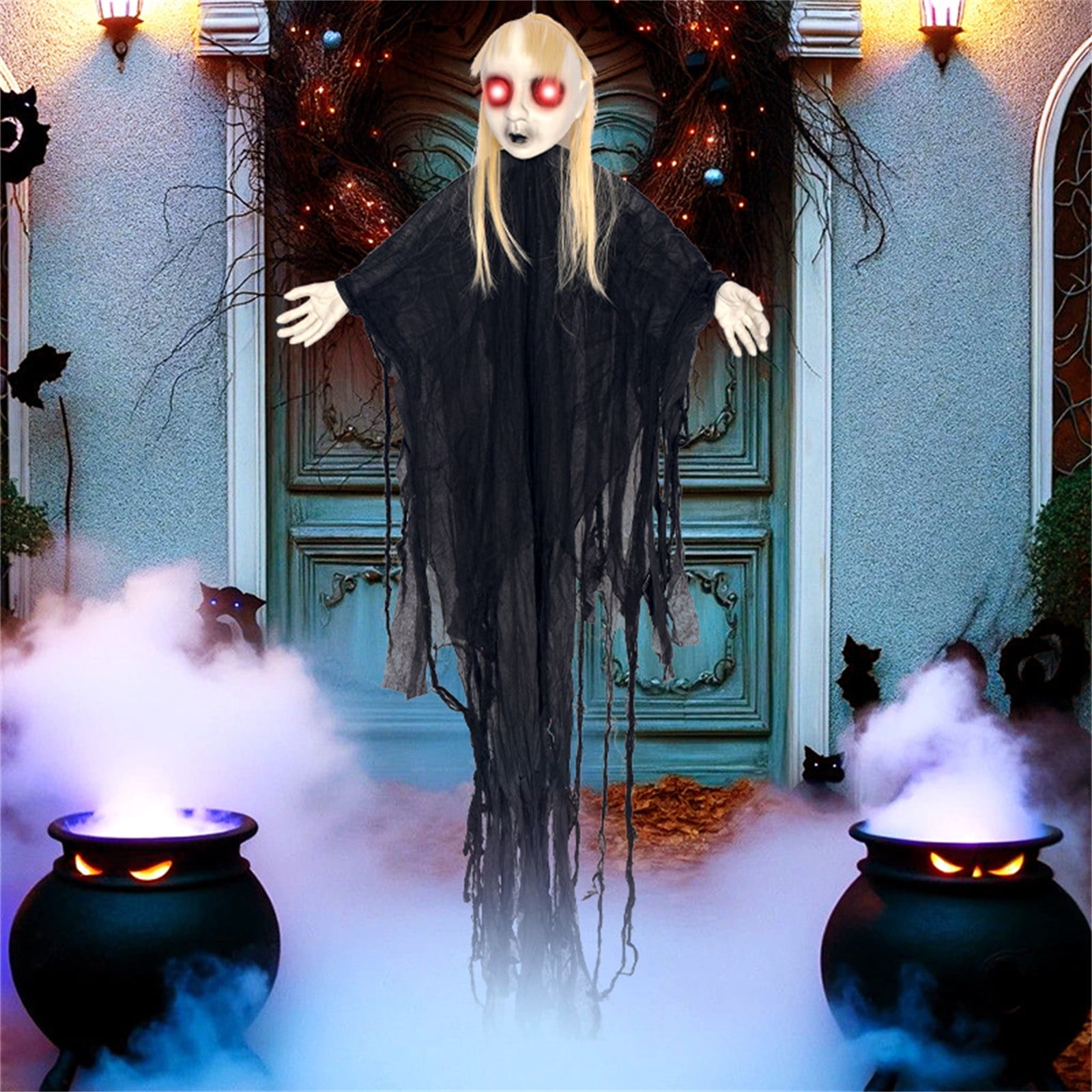 Animated Hanging Ghost Decor - Motion Sensor Halloween Prop with Sound ...