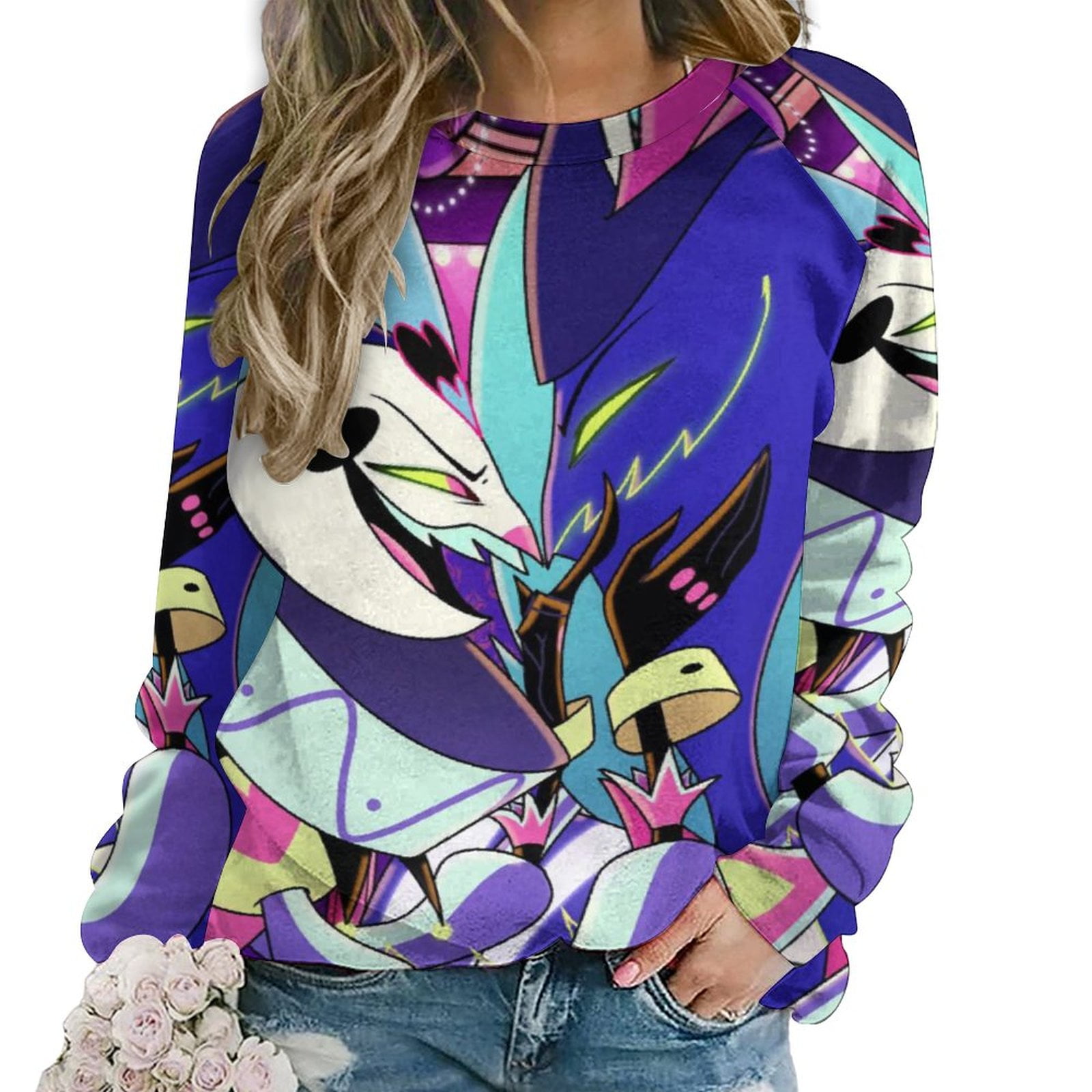 Animated Helluva Boss Womens Sweatshirts Hoddies Hooded Raglan Round ...