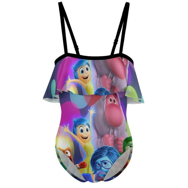 Animated Inside Out Children's Swimsuit Adjustable Off Shoulder Ruffle ...