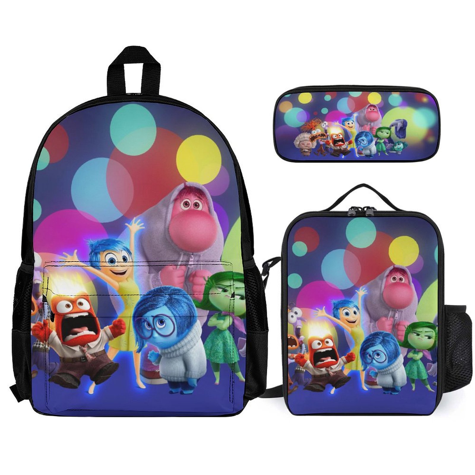 Animated Inside Out Schoolbag 3-Pieces Set With Pencil Case Lunch Bag ...