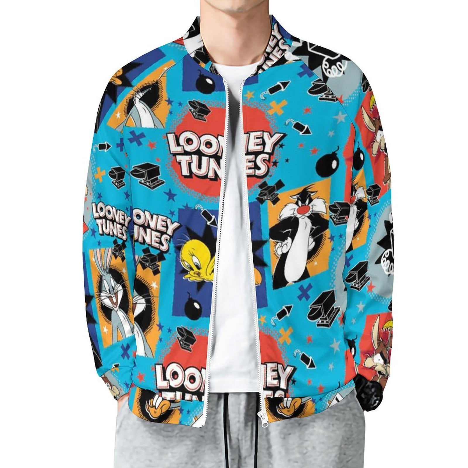 Animated Looney Tunes Fashion Jacket Mens Windbreaker Coat Lightweight ...
