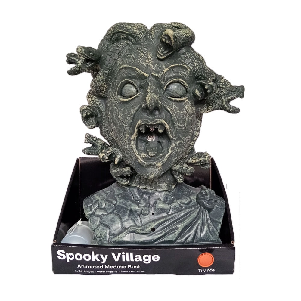 Animated Medusa Bust Halloween Tabletop Prop 12 in Fogging Mouth ...