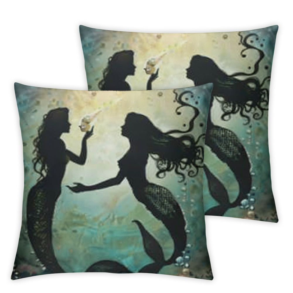 Animated Mermaid Kissing Fish Print Decorative Throw Pillow Covers ...