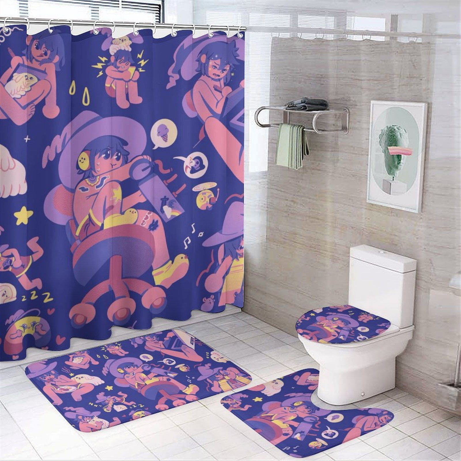 Animated The Midnight Gospel Shower Curtain Set 4 Pieces Non-Slip Rug ...