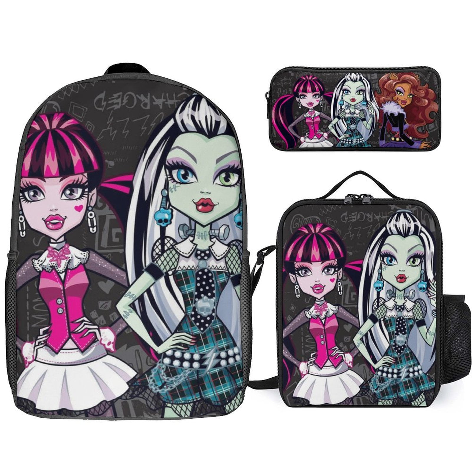 Animated Monster High Backpack With Lunch Bag Pencil Case Set Schoolbag ...