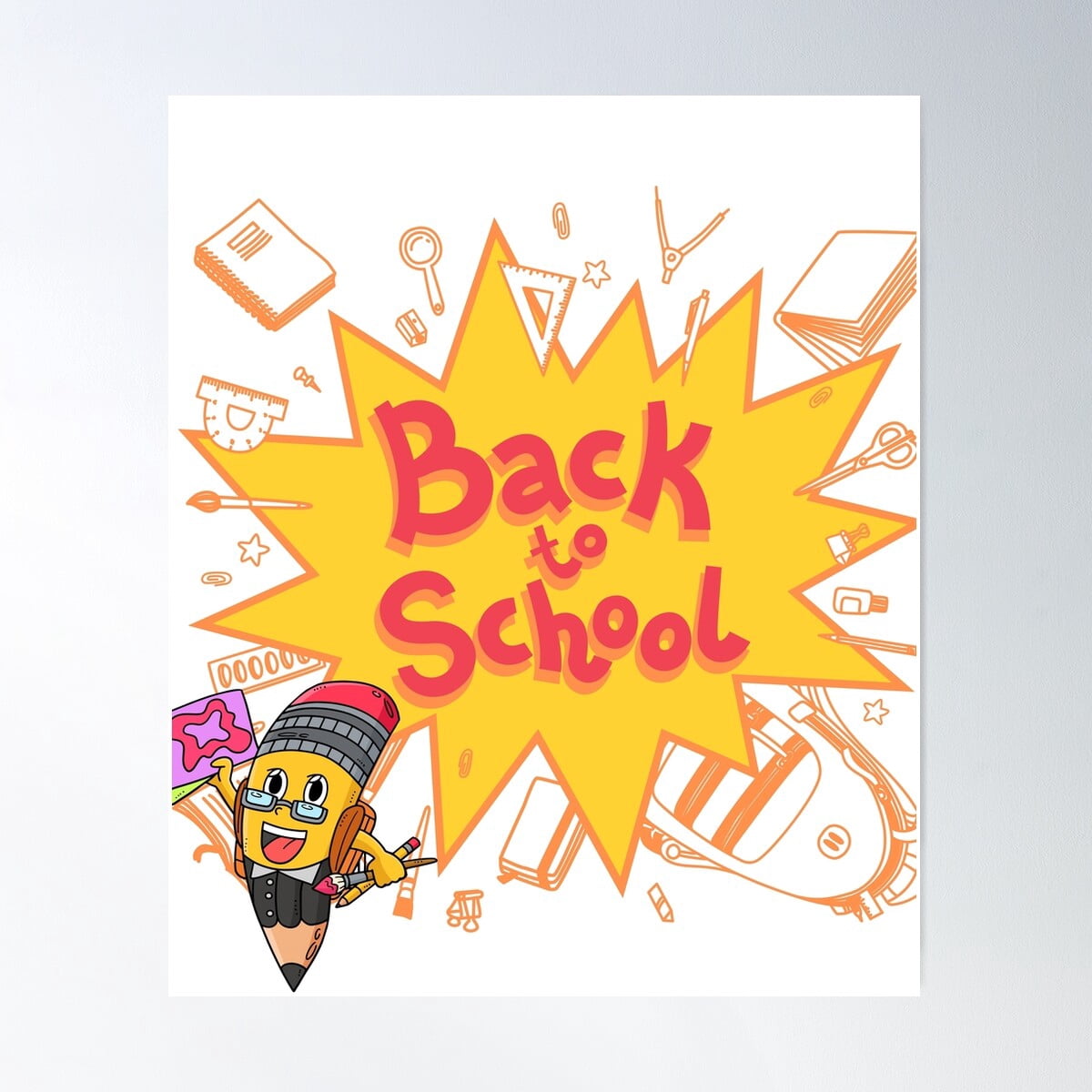 Animated Pencil Back To School Design Poster Wall Art, Modern Wall ...