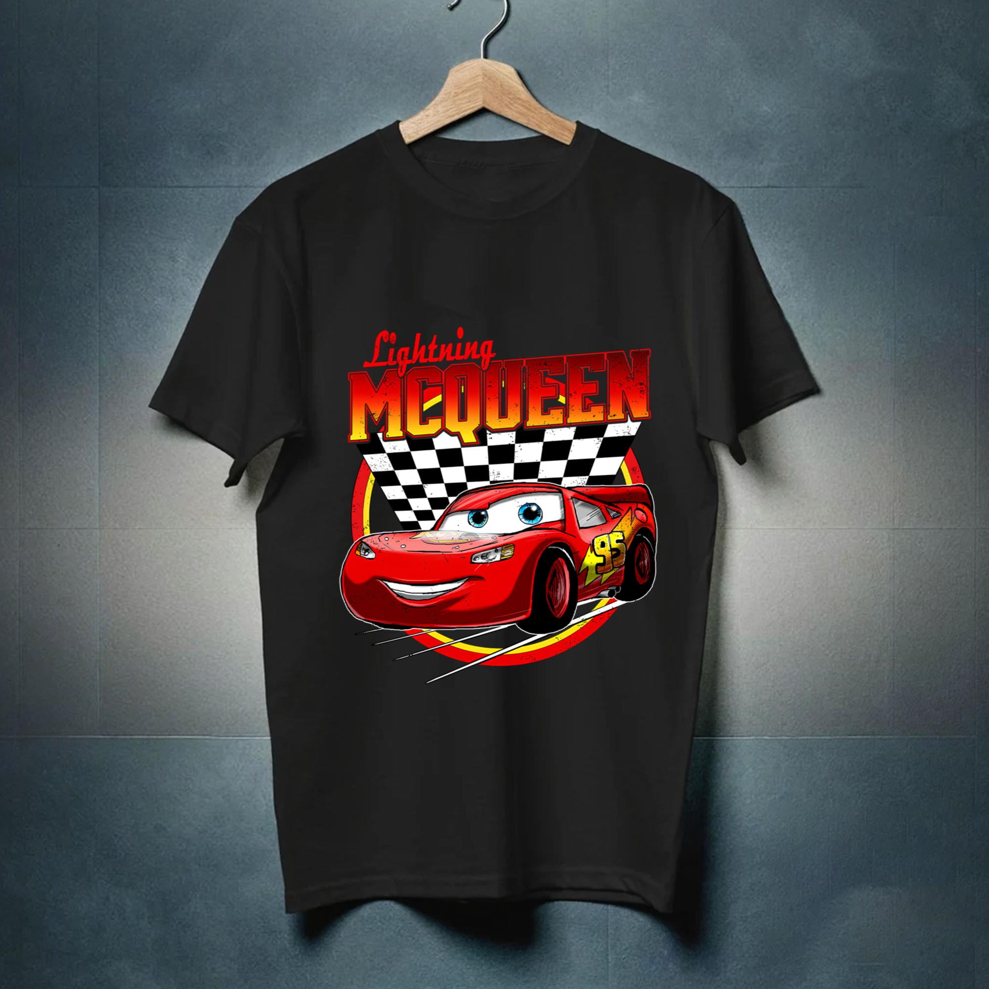 Animated Race Vehicle Characters Checkerboard Racing Shirt for Kids ...