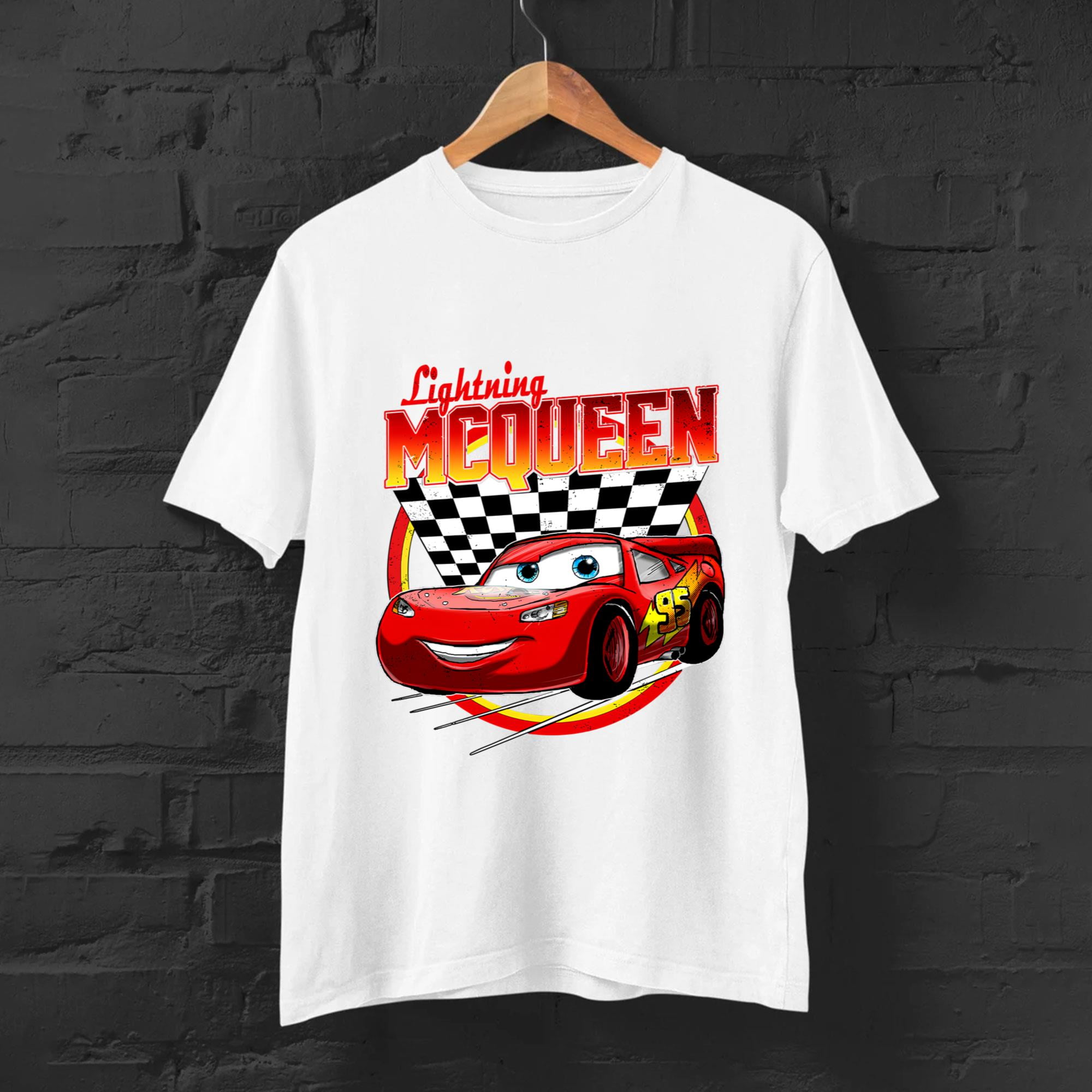 Animated Race Vehicle Characters Checkerboard Racing Shirt for Kids ...