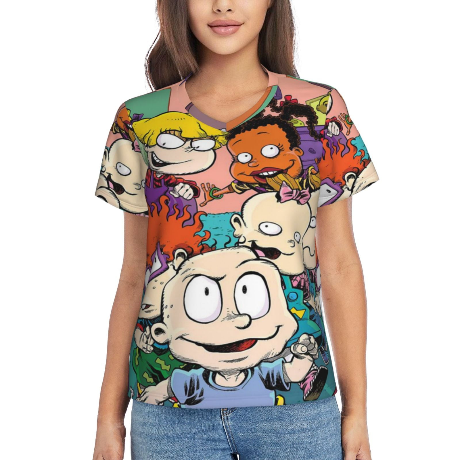 Animated Rugrats Women's T Shirts Casual V-Neck Tee Shirt Short Sleeve ...