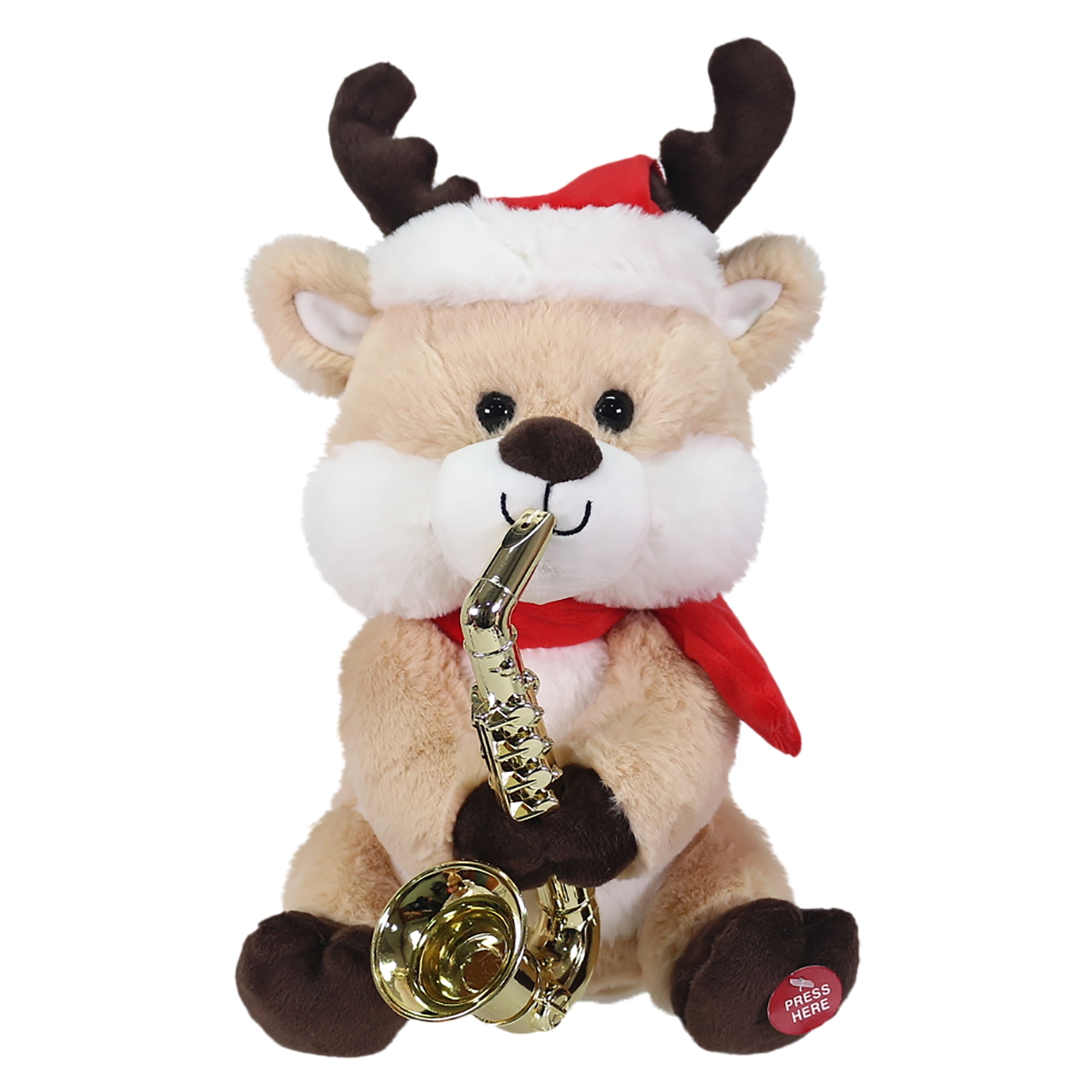 Brandclub - Animated Saxophone Deer Plush Toy, Beige, 11 in, by Holiday ...
