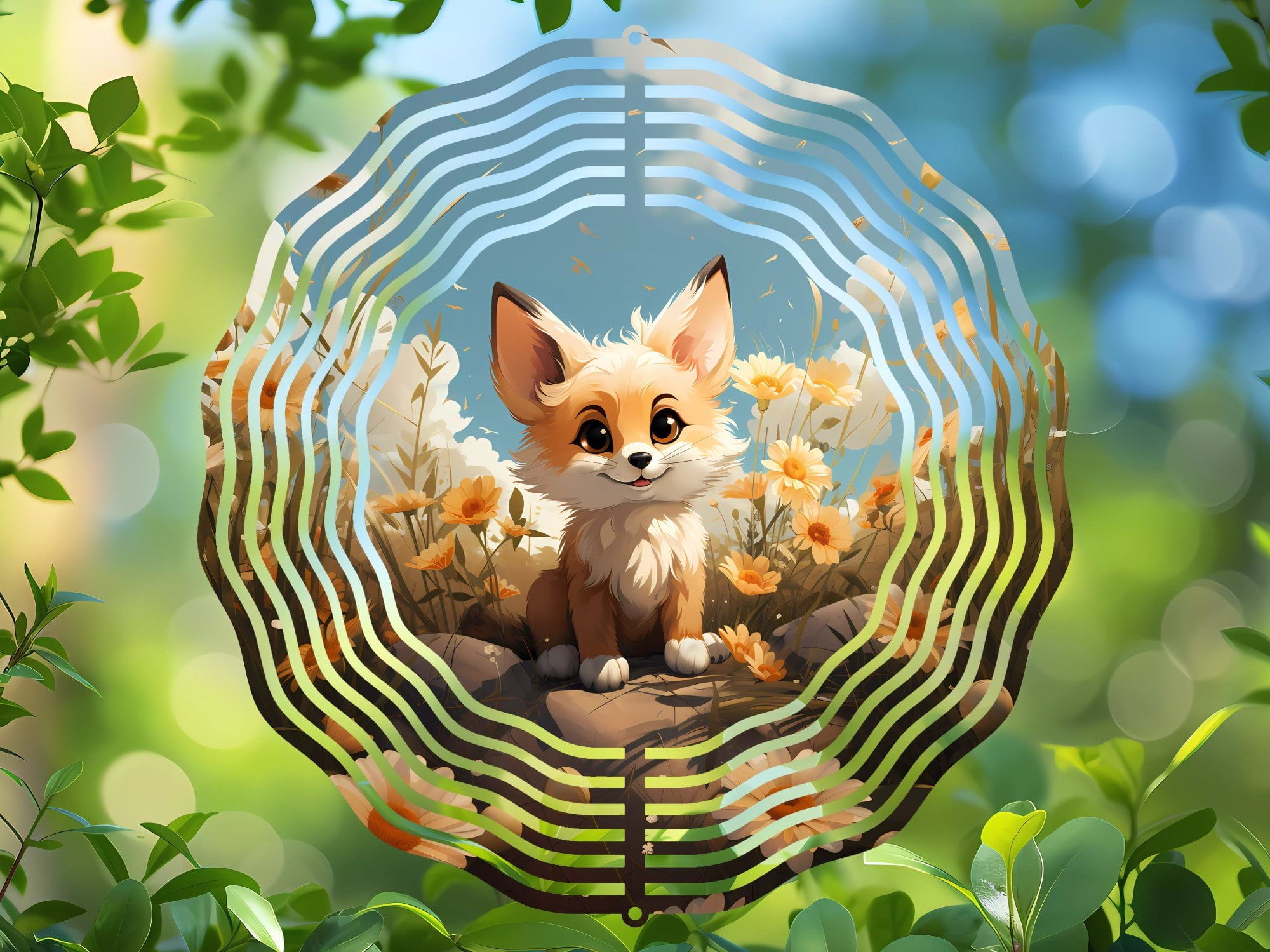 Animated Style Baby Fox 3D Wind Spinner Stainless Steel Outdoor Decor ...