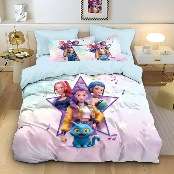Animated Style Printed Duvet Cover Set, 3 Pieces with 1 Duvet Cover and ...